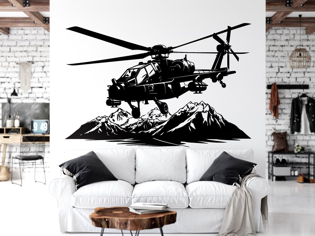 Helicopter Military Wall Decal Hero Soldier Army Mountain Wall Decal Nursery Kids Art Decal ...