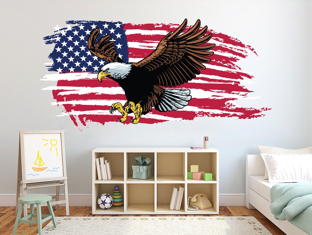 American Flag Wall Decal Eagle Flying American Flag Wall Decal American ...
