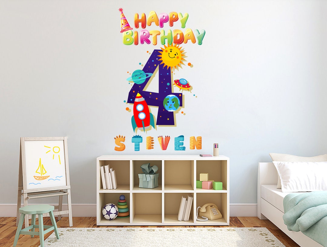 4th Happy Birthday Rocket Wall Decal Custom Name Decals Personalized ...