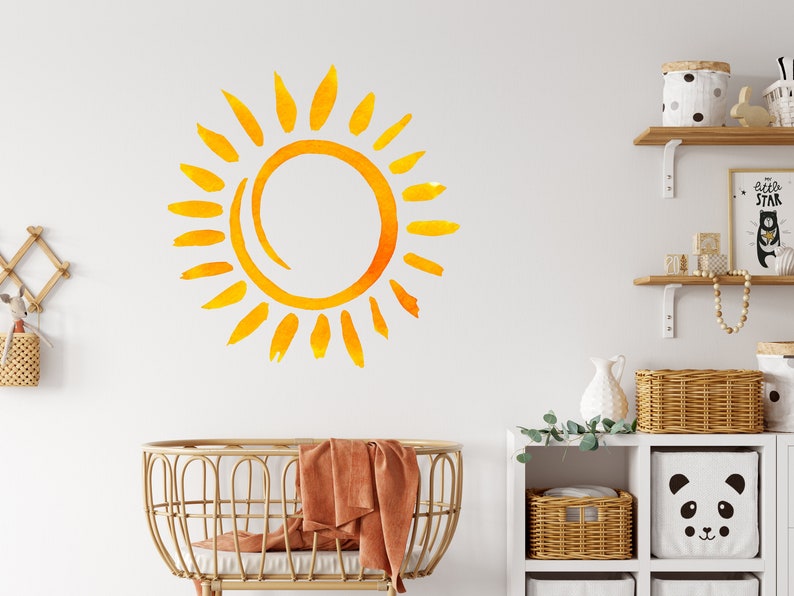 Sun Wall Decal Watercolour Room Decor Sunshine Wall Decor - Etsy