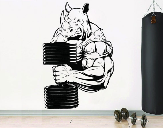 Rhino Gym Wall Decal QuotePower fitness Quote Decor Workout Art Vinyl Gym Wall Stickers Bedroom Gym Motivation Workout Girl Crossfit 2472ER