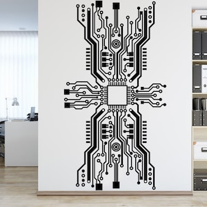 Circuit Board Wall Decal, Technology Vinyl Wall Art Decals, Gamer Room ...