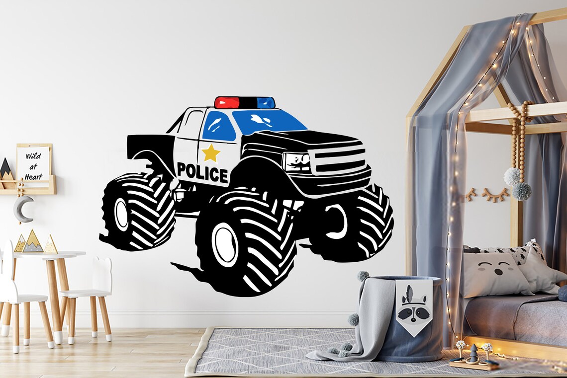 Police Custom Name Monster Truck Wall Decal Monster Car Decal - Etsy