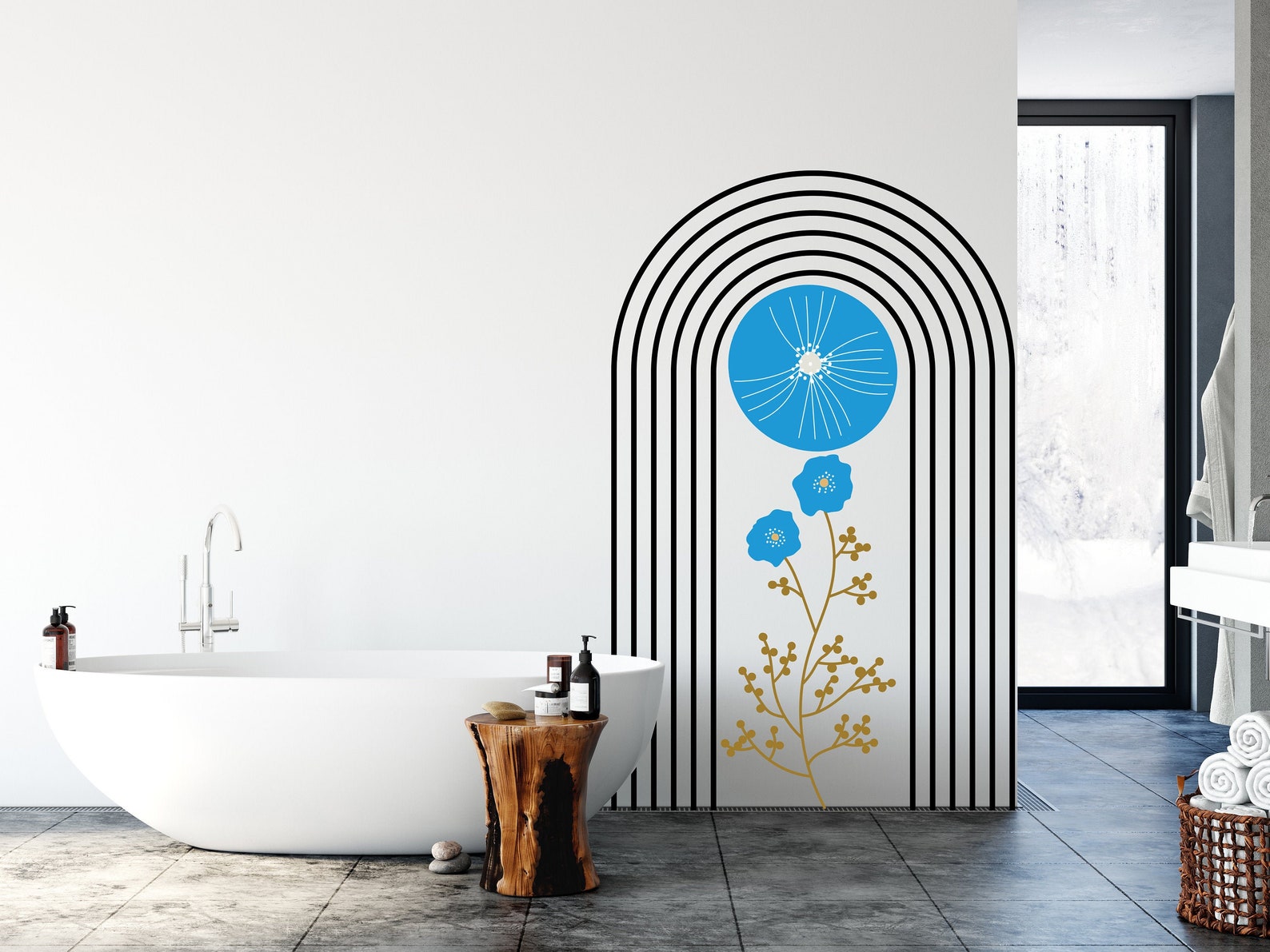 Rainbow Arch Flower Mid Century Modern Boho Arch Wall Decals - Etsy