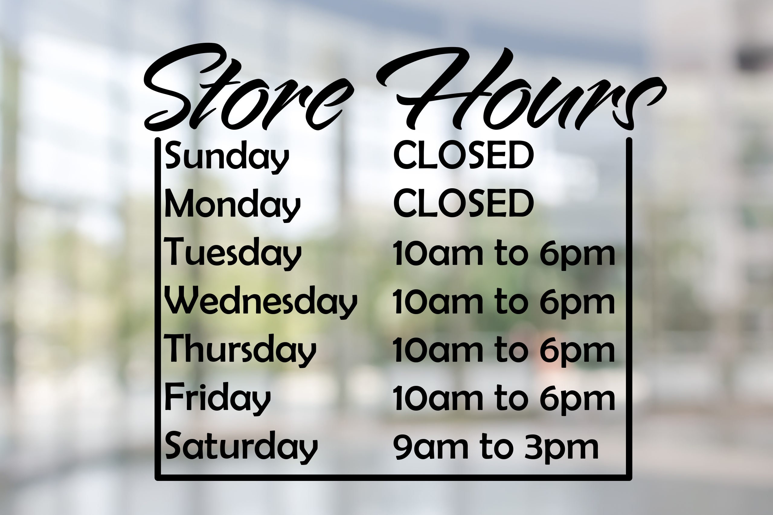 Store Hours Decal Business Hours of Operation Sign Open - Etsy