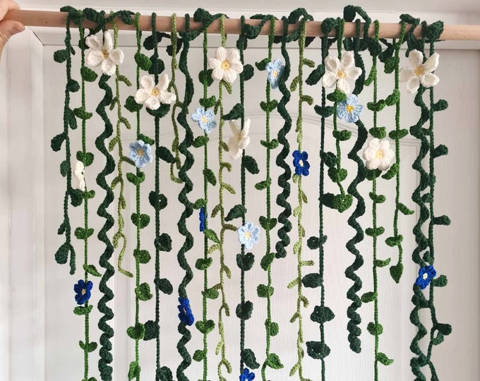 Crochet Hanging Vines With Flowers Wall Decor Vines Headboard Leaves ...