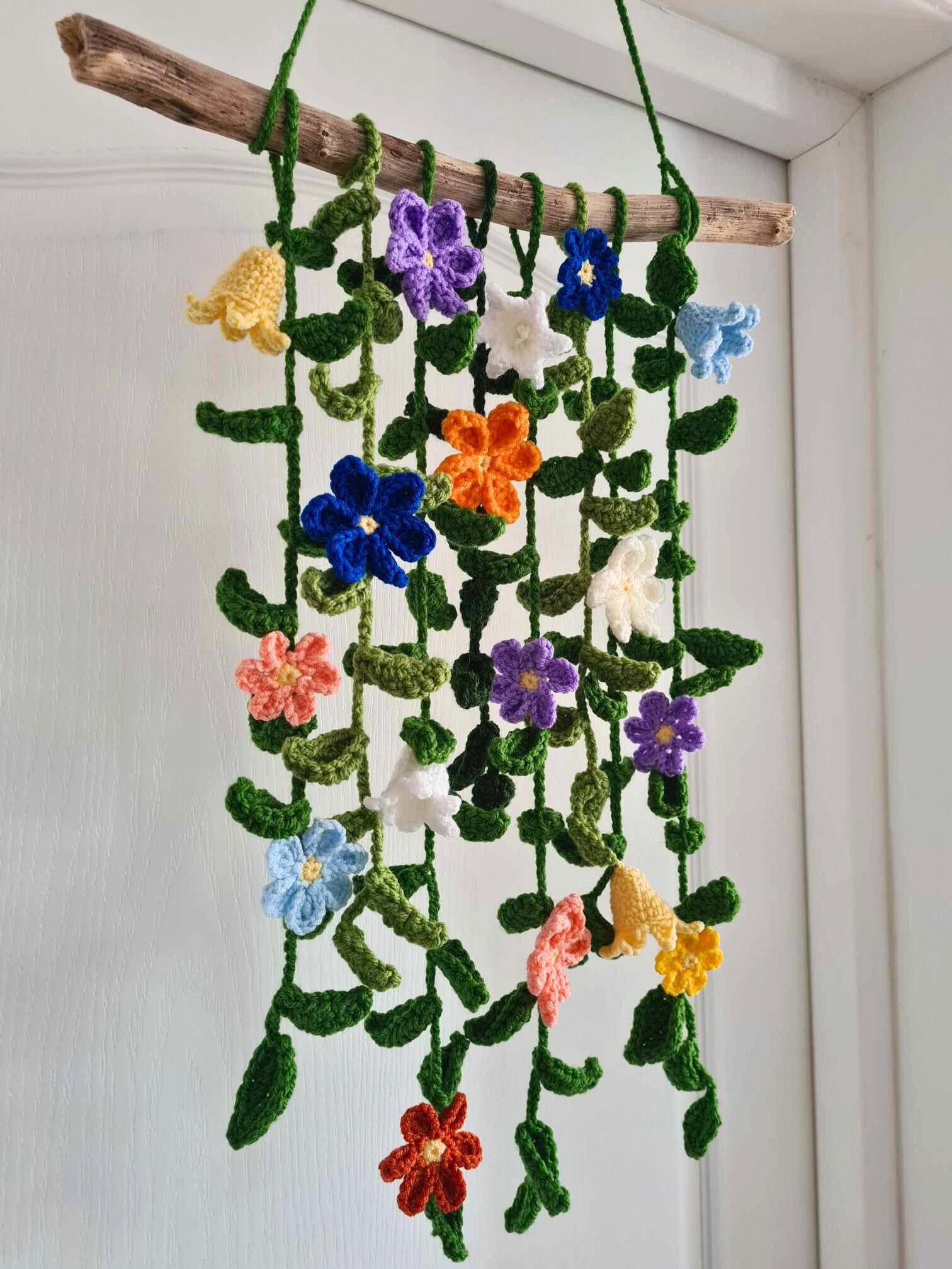 Crochet Hanging Vines With Flowers Wall Decor Vines Headboard Leaves ...