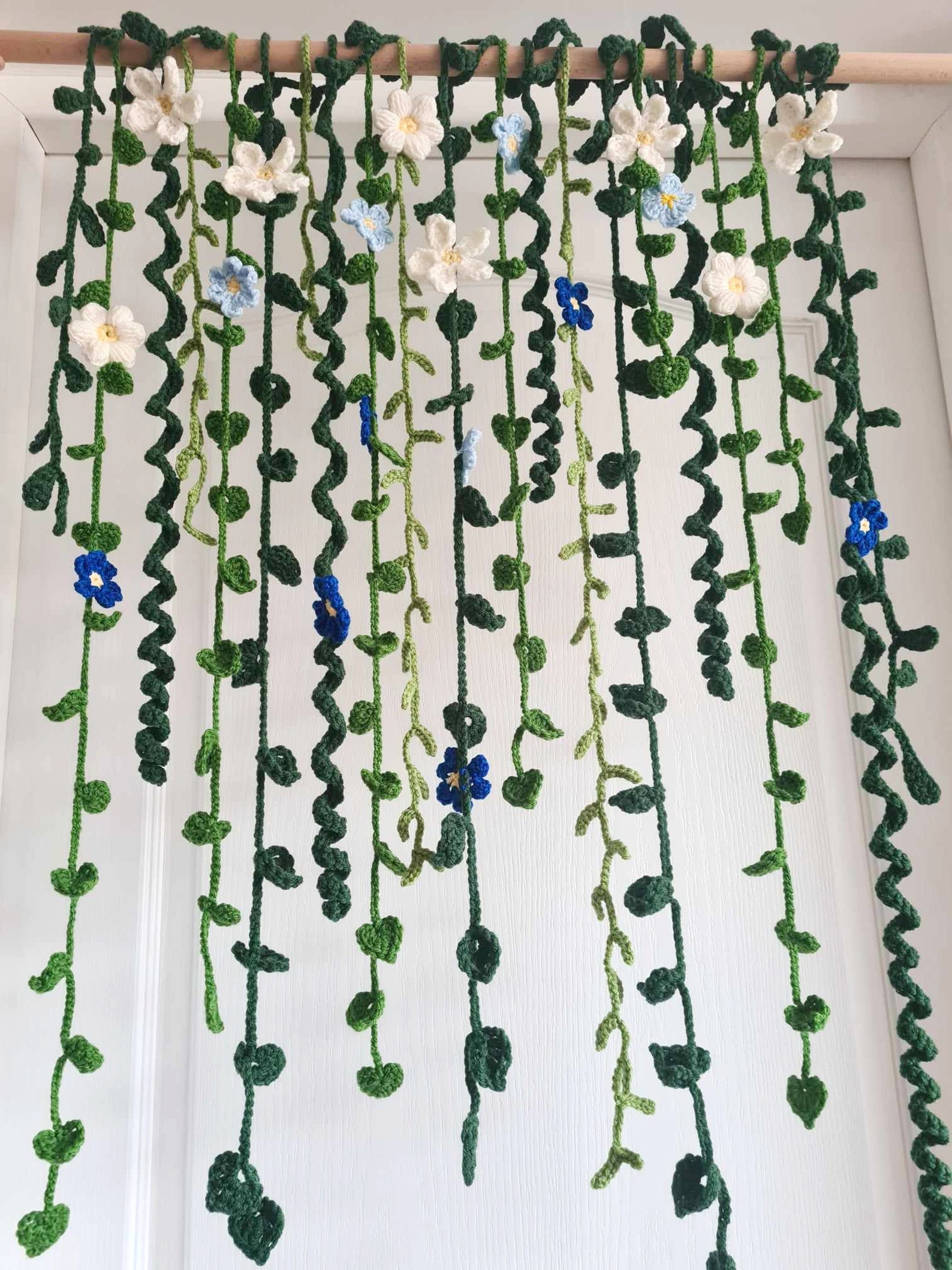 Crochet Hanging Vines With Flowers Wall Decor Vines Headboard Leaves ...