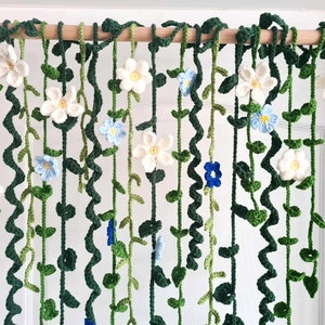 Crochet Hanging Vines With Flowers Wall Decor Vines Headboard Leaves ...