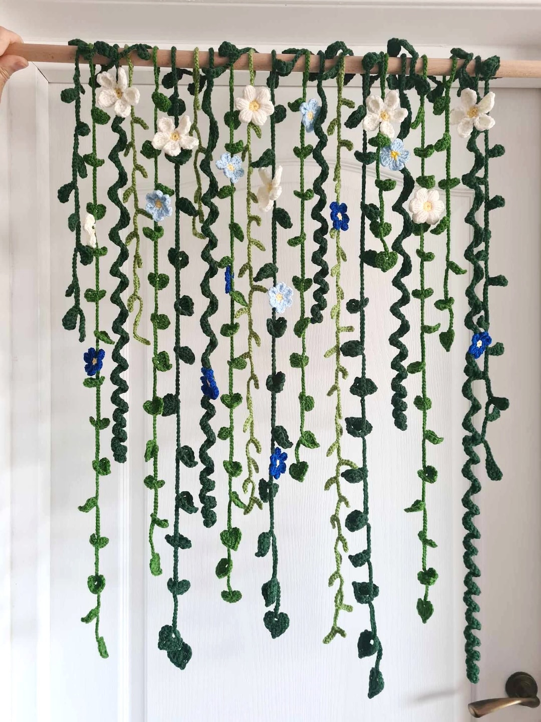 Crochet Hanging Vines With Flowers Wall Decor Vines Headboard Leaves ...