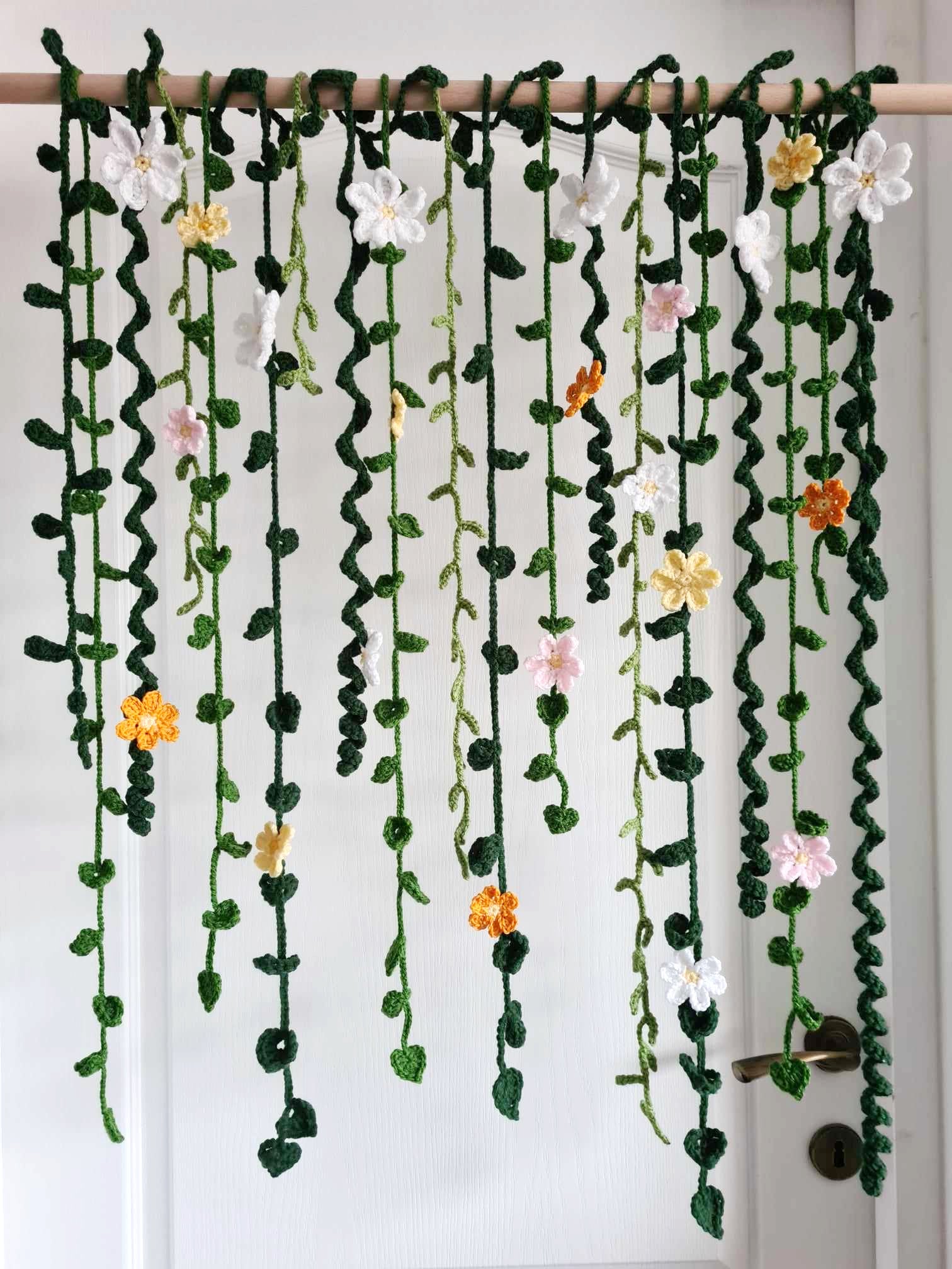 Crochet Hanging Vines With Flowers Wall Decor Vines Headboard Leaves ...