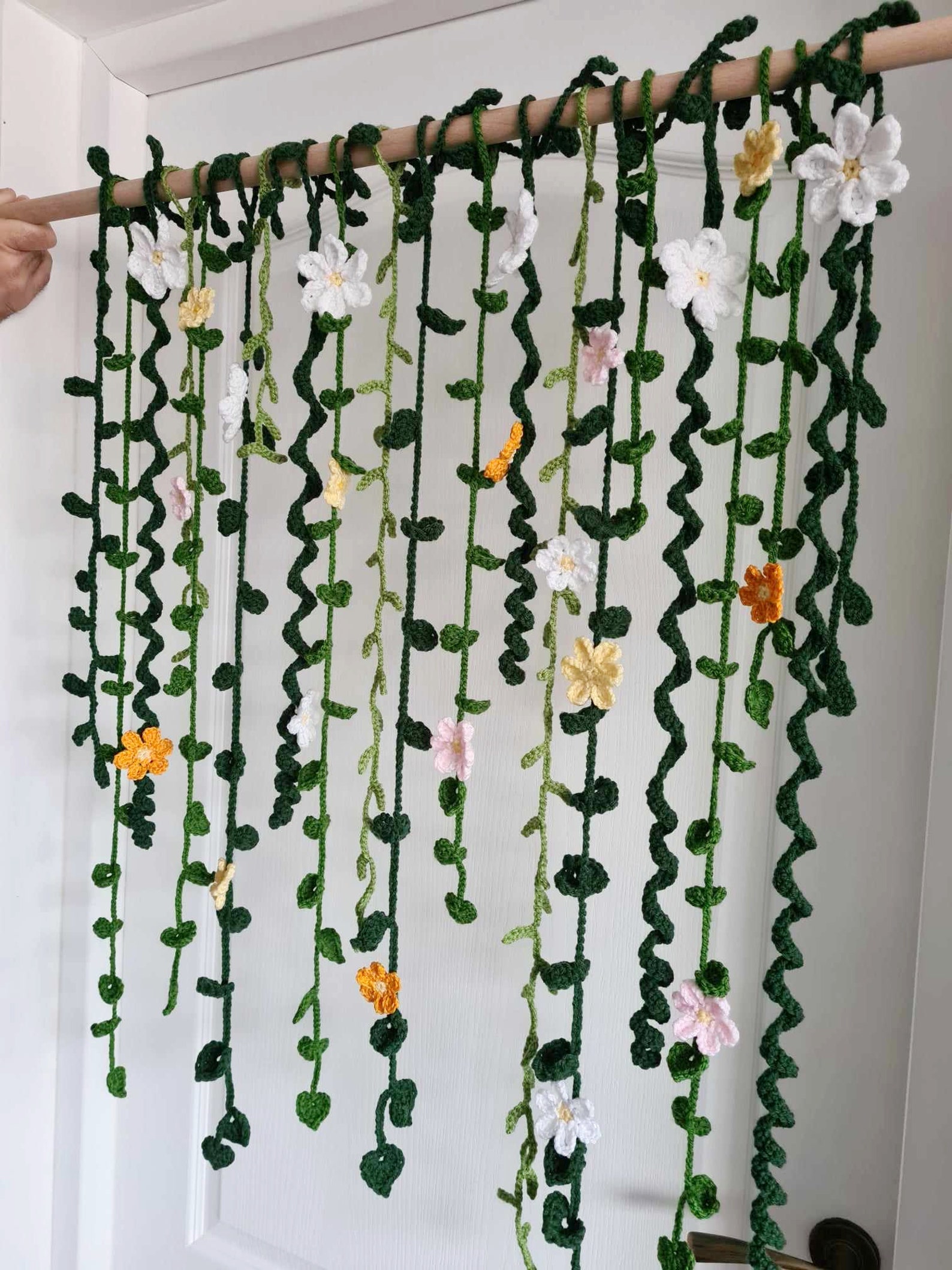 Crochet Hanging Vines With Flowers Wall Decor Vines Headboard Leaves ...