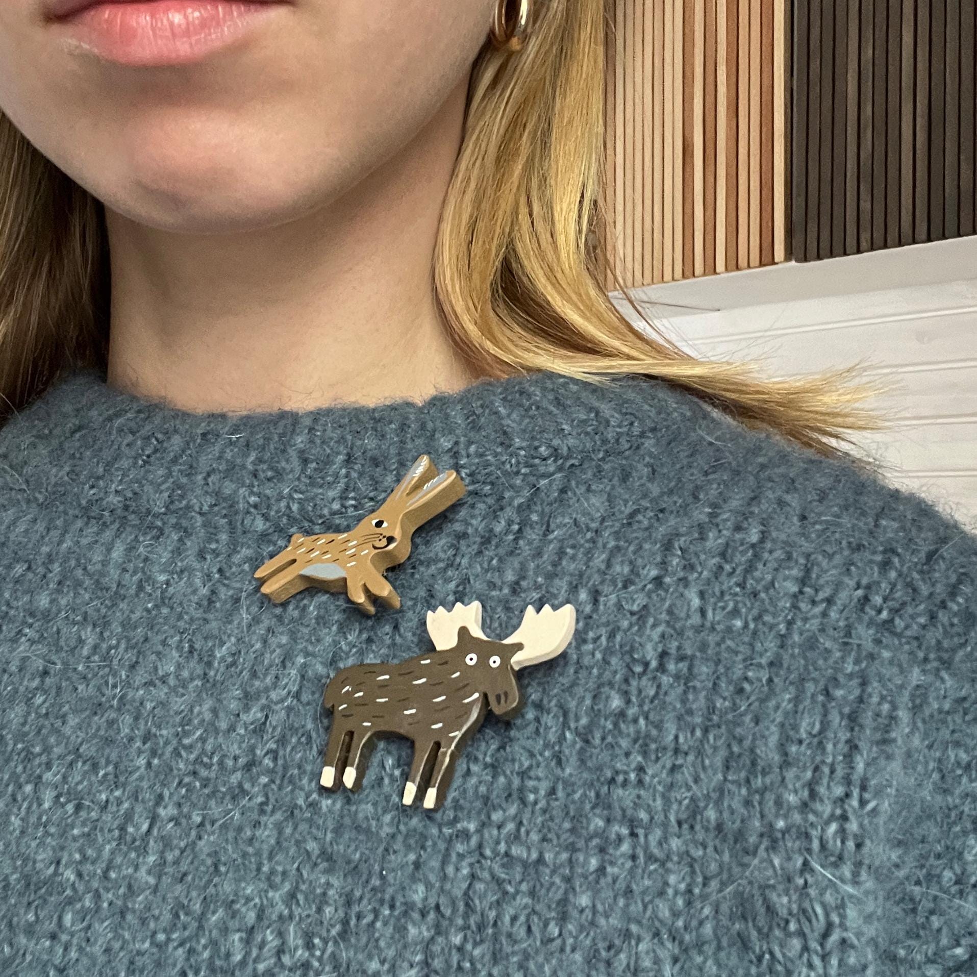 Moose Pin, Deer Pin, Nature Inspired Wooden Brooch, Hand Made Toddler ...