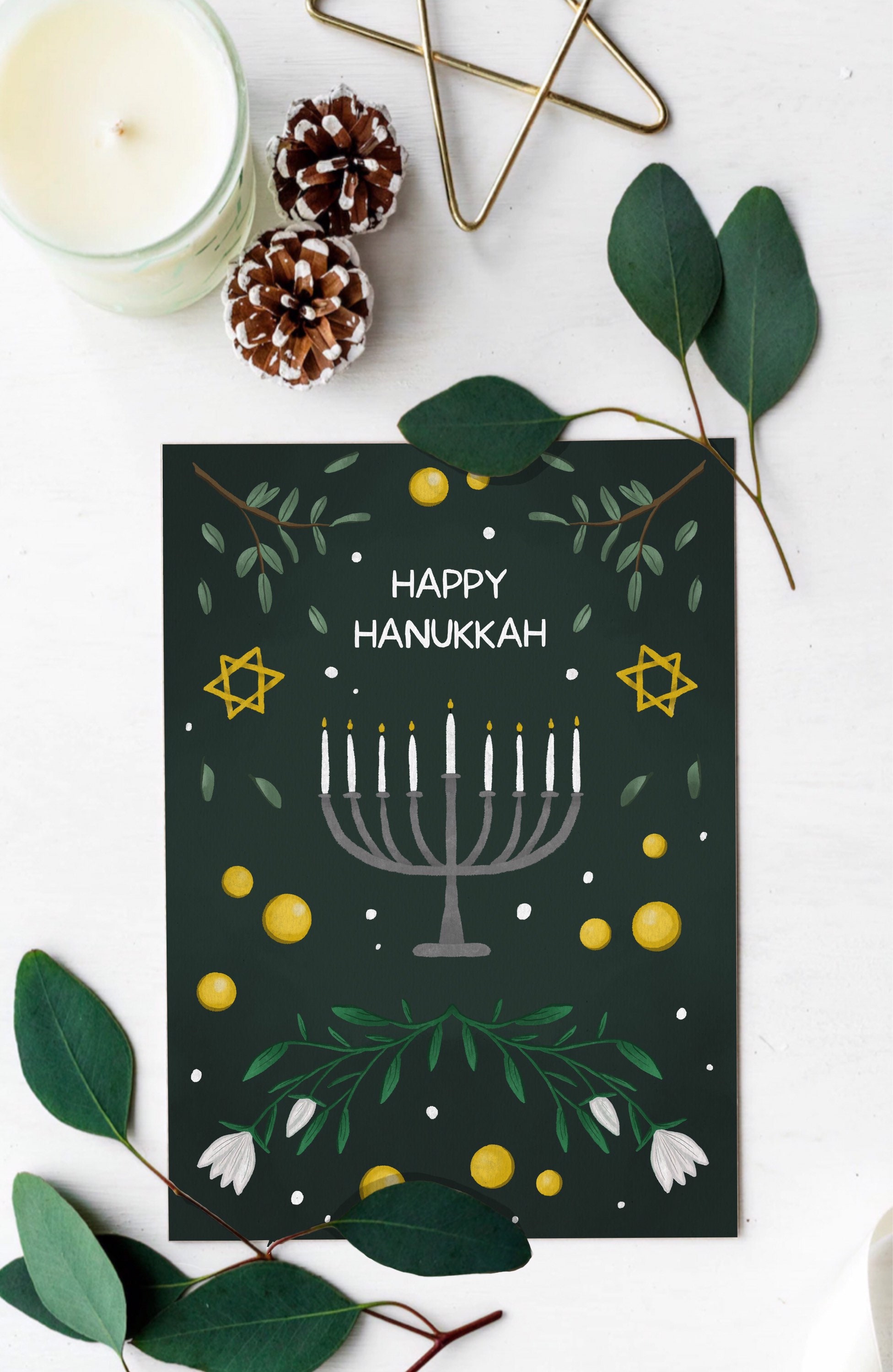 Hanukkah Card | Menorah | Jewish Cards | Sufganiyot | Challah Bread ...