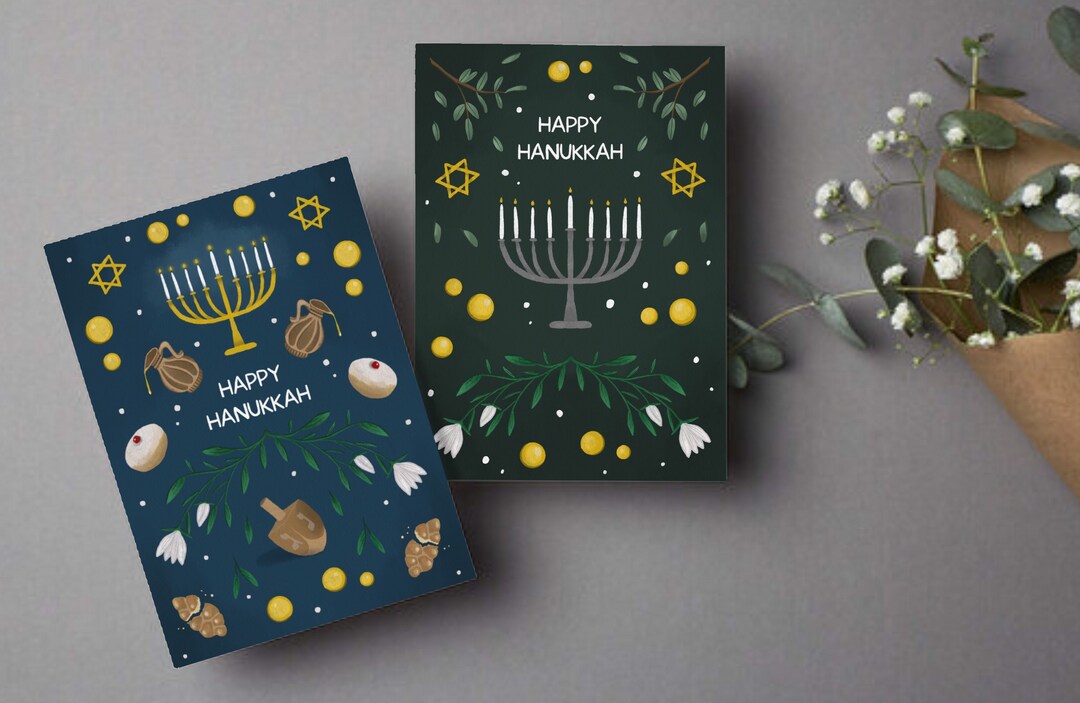 Hanukkah Card | Menorah | Jewish Cards | Sufganiyot | Challah Bread ...