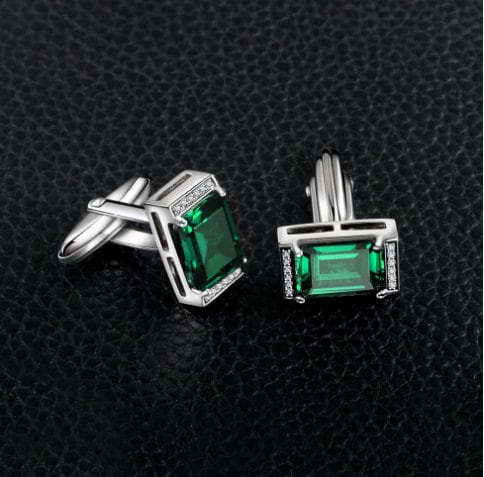 Emerald crystal cufflinks, Green Emerald cuff links, anniversary gift ...