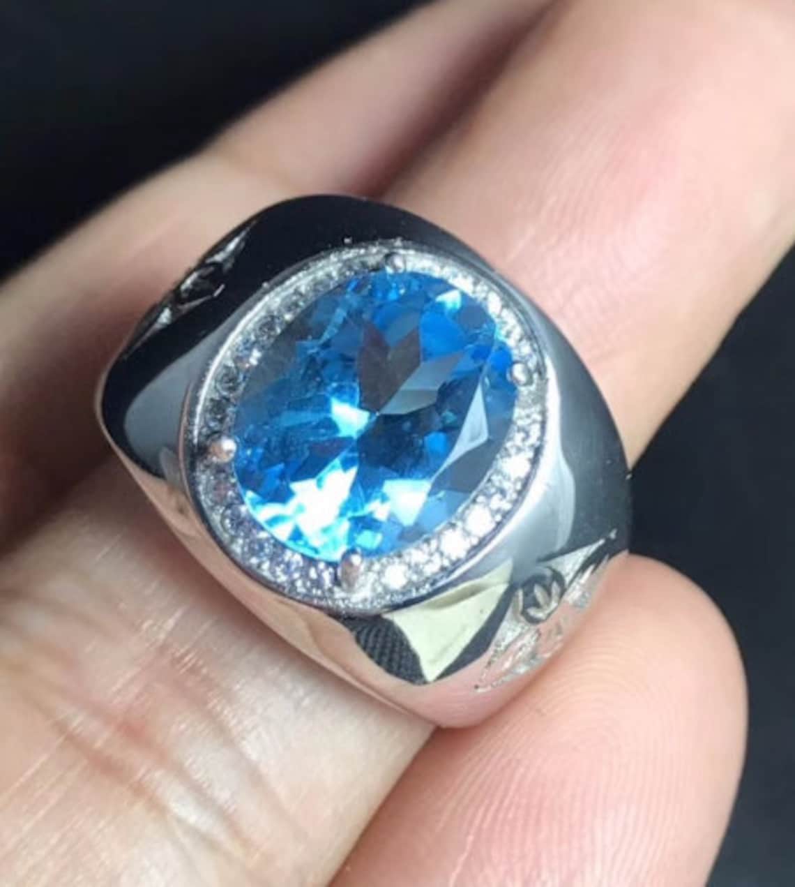Royal Blue Topaz Men's RING 925 Silver Ring New | Etsy