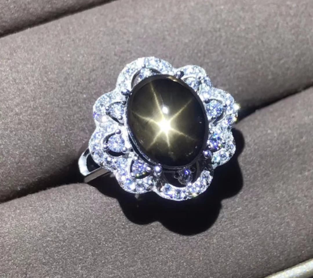 Starlight Sapphire Ring Classic 925 Pure Silver Star Line - Etsy