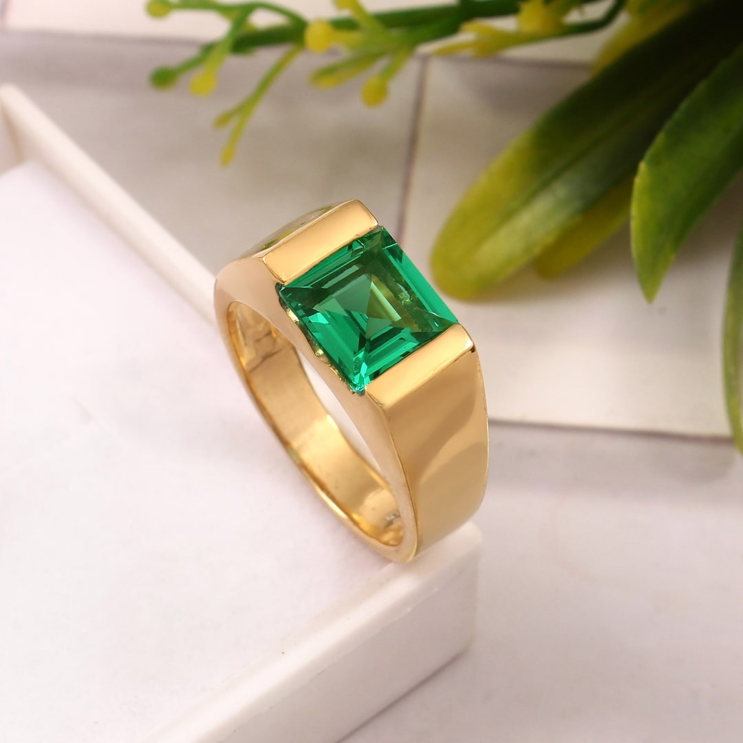 14k Solid Gold Emerald Men's Ring, Engagement Ring for Man,green ...