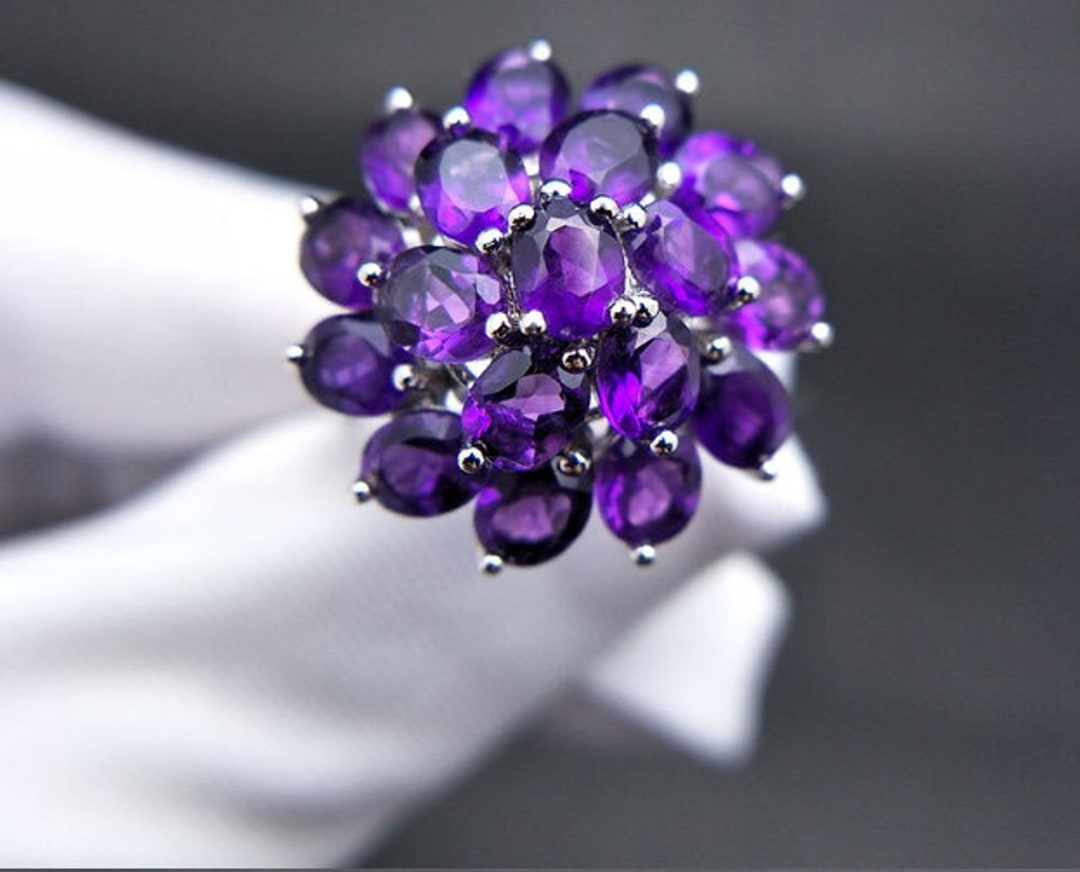 Amethyst Ring, Amethyst Flower Ring, Amethyst Engagement Ring ,925 ...