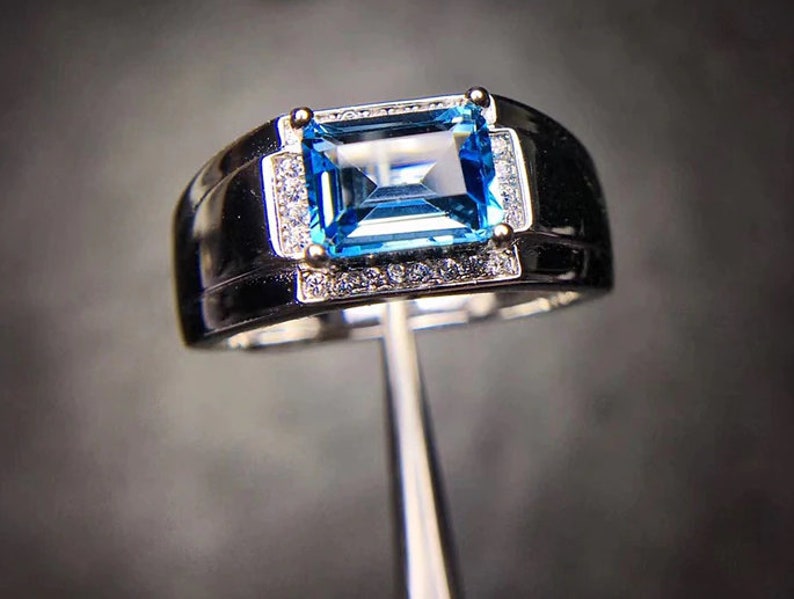Natural Blue Topaz Men's Ring 925 Sterling Silver Ring - Etsy