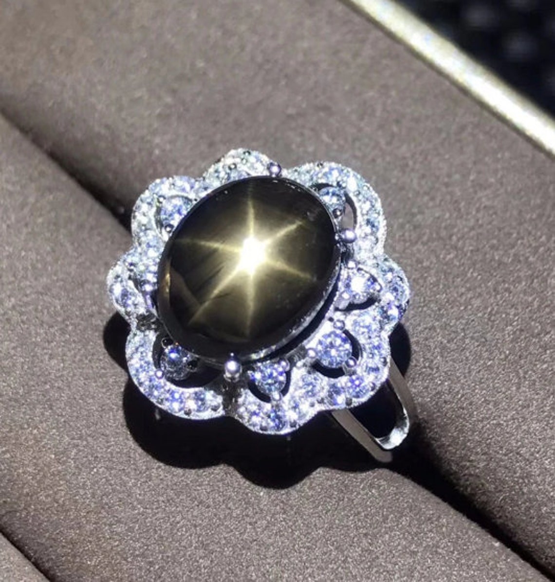 Starlight Sapphire Ring Classic 925 Pure Silver Star Line - Etsy