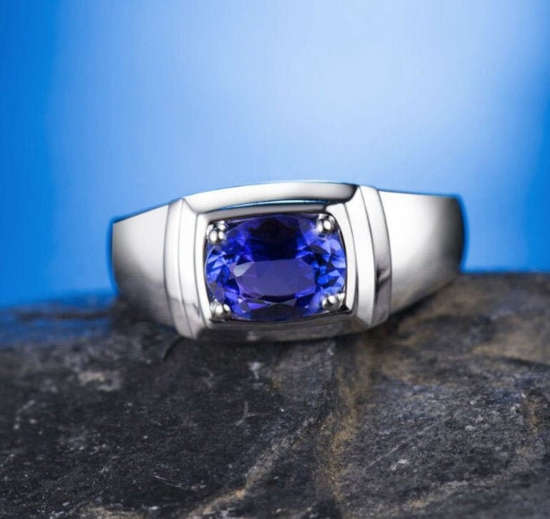 Tanzanite Men's Ring,natural Tanzanite Ring, 14k White Gold Ring,aaa ...