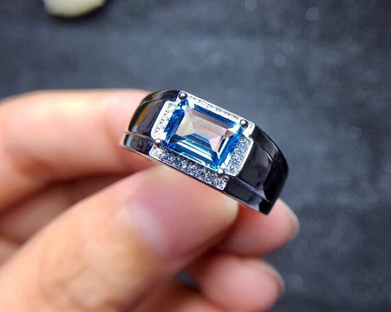 Natural Blue Topaz Men's Ring 925 Sterling Silver Ring - Etsy