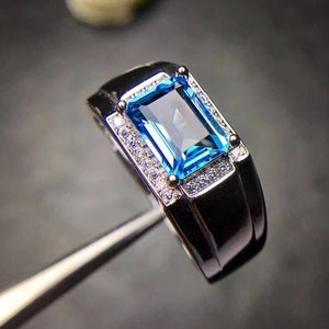 Natural Blue Topaz Men's Ring, 925 Sterling Silver Ring, Handmade Ring ...