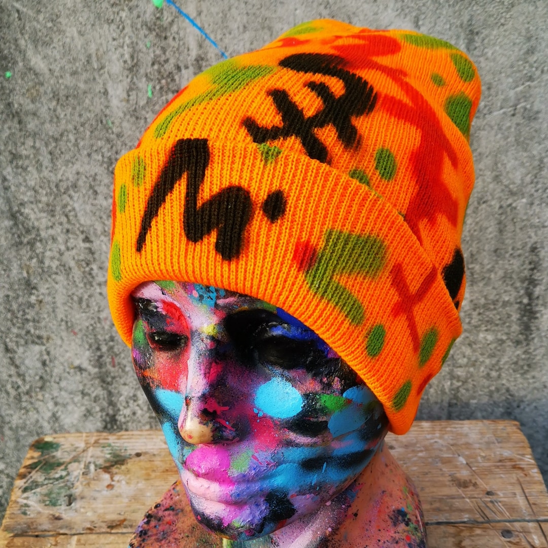 Small Fisherman's Orange Graffiti Beanie - Etsy