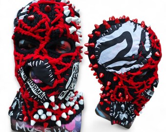 CUSTOM PATCHED Balaclava Ski Mask, 3 Hole Punk Ski Mask, Spiked Skimask ...