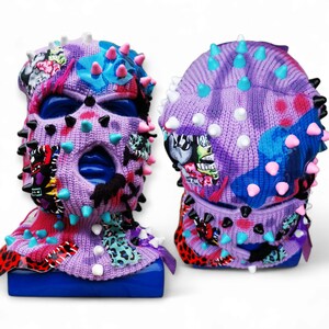 CUSTOM PAINTED Balaclava Ski Mask, 3 Hole Punk Ski Mask, Spiked Skimask ...