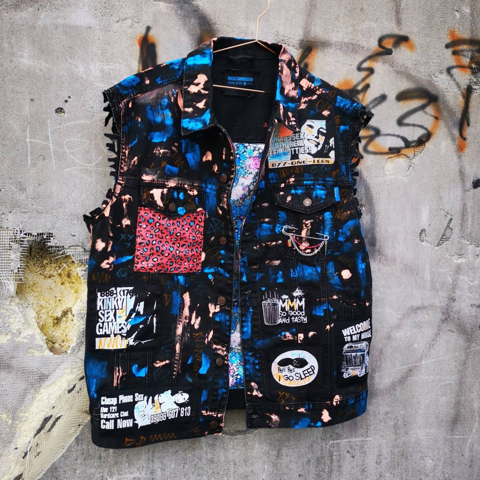 Painted Custom Made Denim Punk Vest US Mens Size XL - Etsy