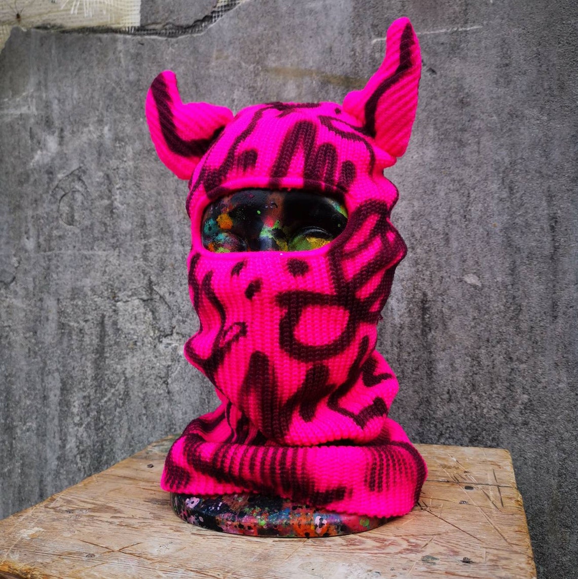 Custom Painted Ski Mask Balaclava With Horns Bright Pink - Etsy
