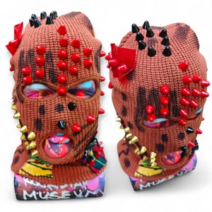 Custom Painted Studded Ski Mask Balaclava in Brown Red Black Gold - Etsy