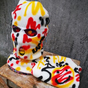 Painted Ski Mask Balaclava White Black Yellow - Etsy
