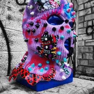 CUSTOM PAINTED Balaclava Ski Mask, 3 Hole Punk Ski Mask, Spiked Skimask ...