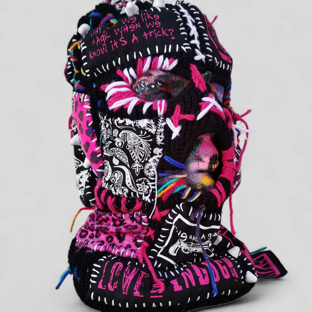 CUSTOM PATCHED Balaclava Ski Mask, 3 Hole Punk Ski Mask, Spiked Skimask ...