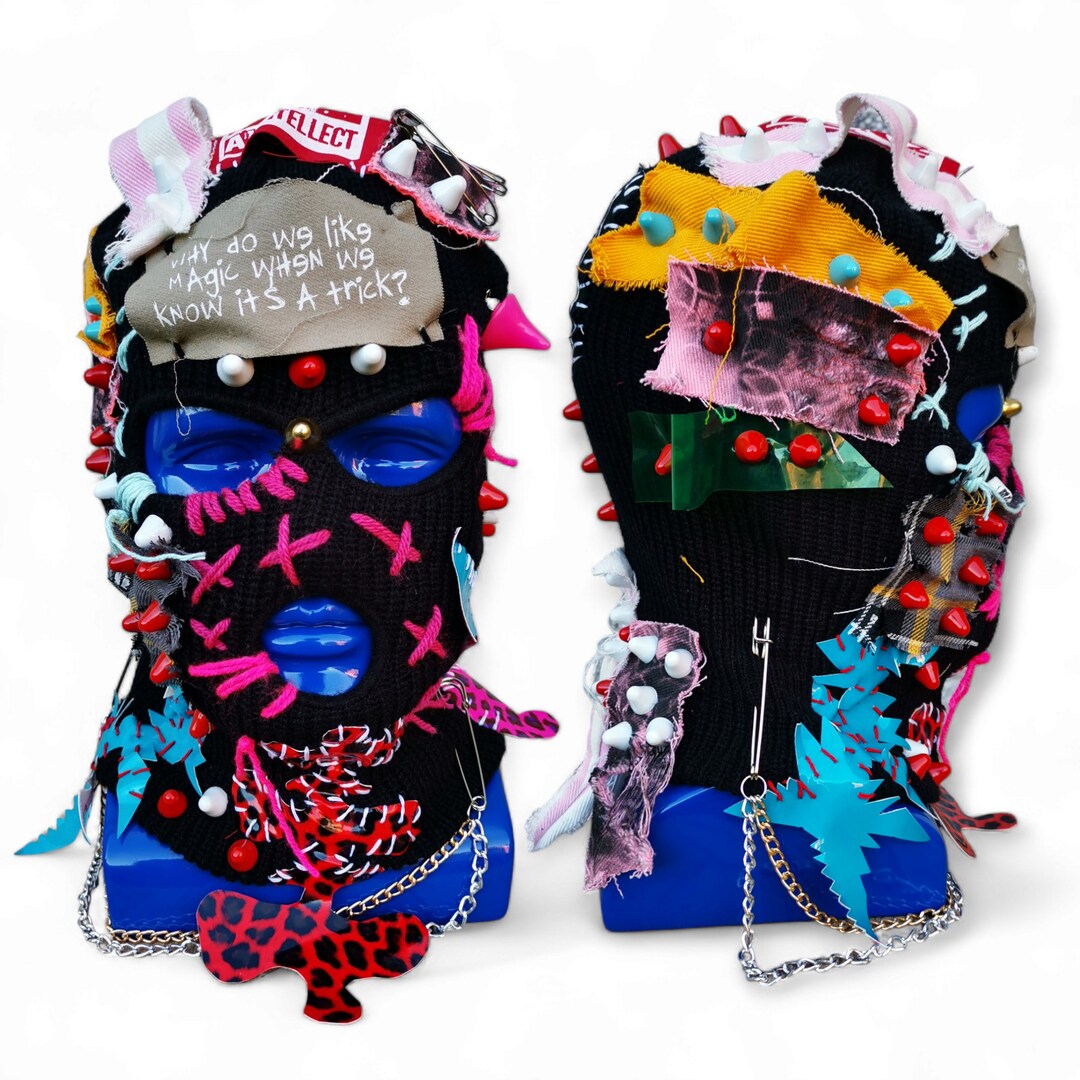 CUSTOM PATCHED Balaclava Ski Mask, 3 Hole Punk Ski Mask, Spiked Skimask ...