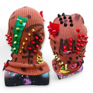 Custom Painted Studded Ski Mask Balaclava in Brown Red Black Gold - Etsy