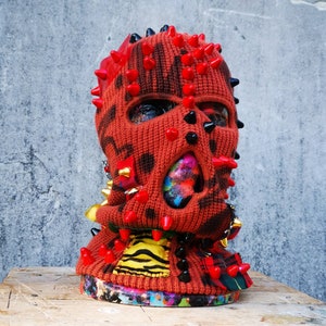 Custom Painted Studded Ski Mask Balaclava in Brown Red Black Gold - Etsy