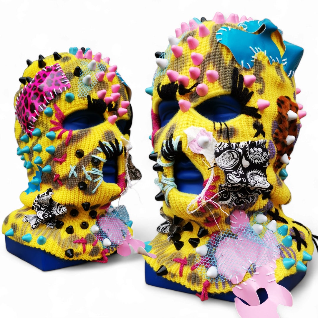 CUSTOM PAINTED Balaclava Ski Mask, 3 Hole Punk Ski Mask, Spiked Skimask ...