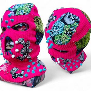 CUSTOM PAINTED - Balaclava Ski Mask, 3 Hole Punk Ski Mask, Spiked ...