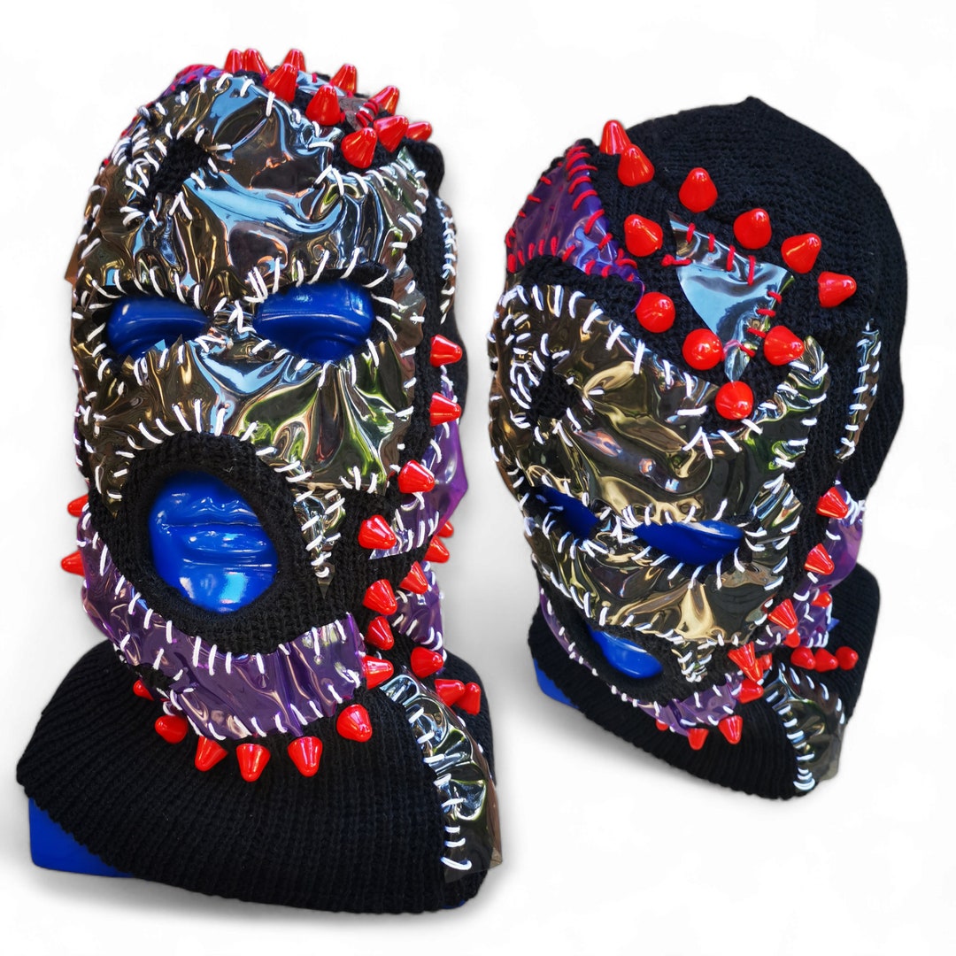 CUSTOM PAINTED - Balaclava Ski Mask, 3 Hole Punk Ski Mask, Spiked ...