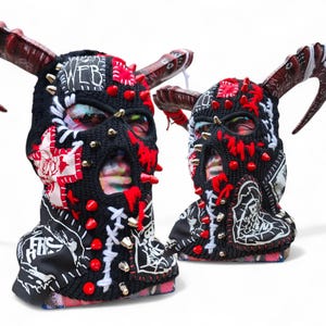 CUSTOM PATCHED - Balaclava Ski Mask, 3 Hole Punk Ski Mask, Spiked ...