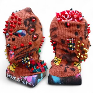 Custom Painted Studded Ski Mask Balaclava in Brown Red Black Gold - Etsy