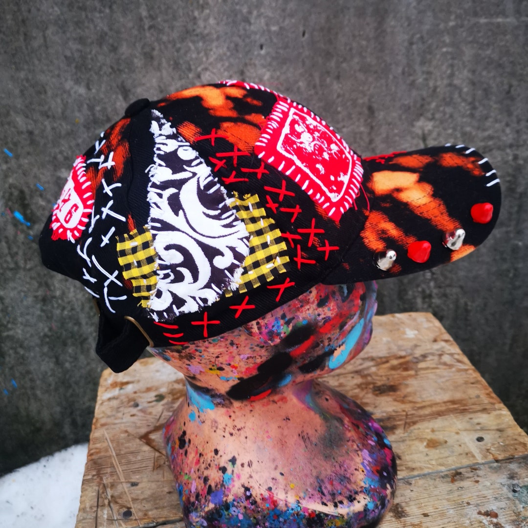 CUSTOM PATCHED Punk Cap, Studded Cap, Spiked Hat, Baseball Cap, Unisex ...