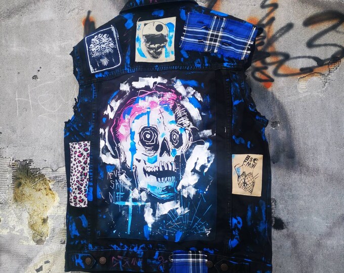 Custom Painted Denim Vest US Mens Size M - Etsy