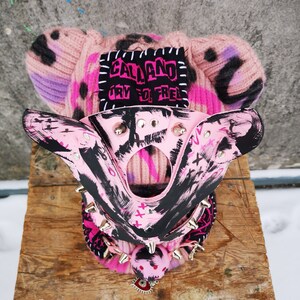 CUSTOM PAINTED Balaclava Ski Mask, BDSM Punk Ski Mask, Spiked Skimask ...