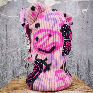 CUSTOM PAINTED Balaclava Ski Mask, BDSM Punk Ski Mask, Spiked Skimask ...